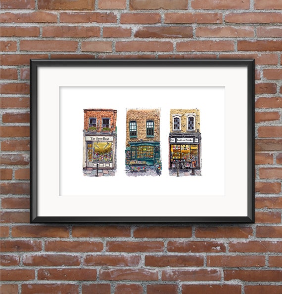 London Bookshops Collection Ink & Watercolour Sketch Print - Etsy UK