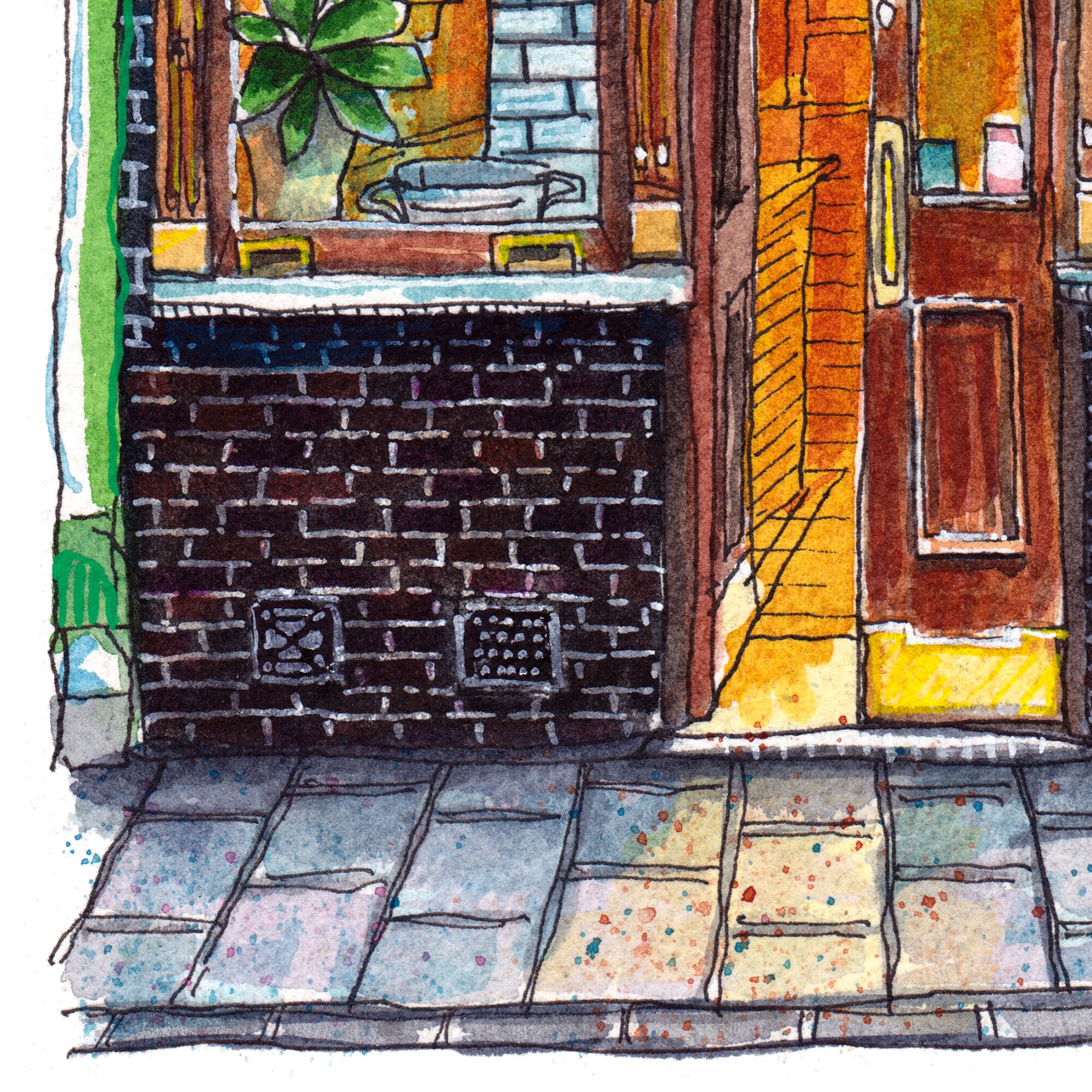 L Manze, Pie Mash Shop east London Ink & Watercolour Sketch Print by ...