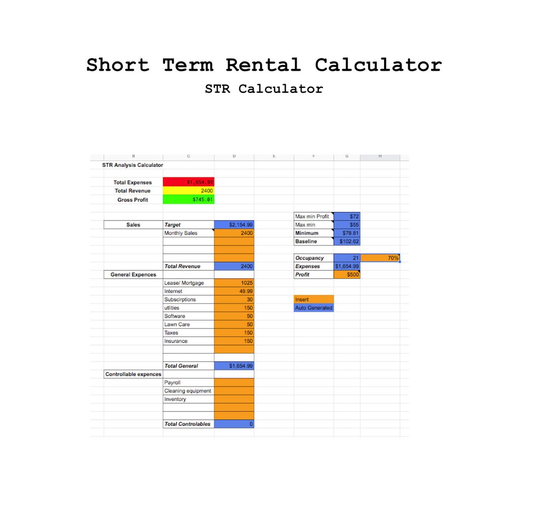 Short Term Rental Analysis Calculator *must Have Access to Google Drive ...