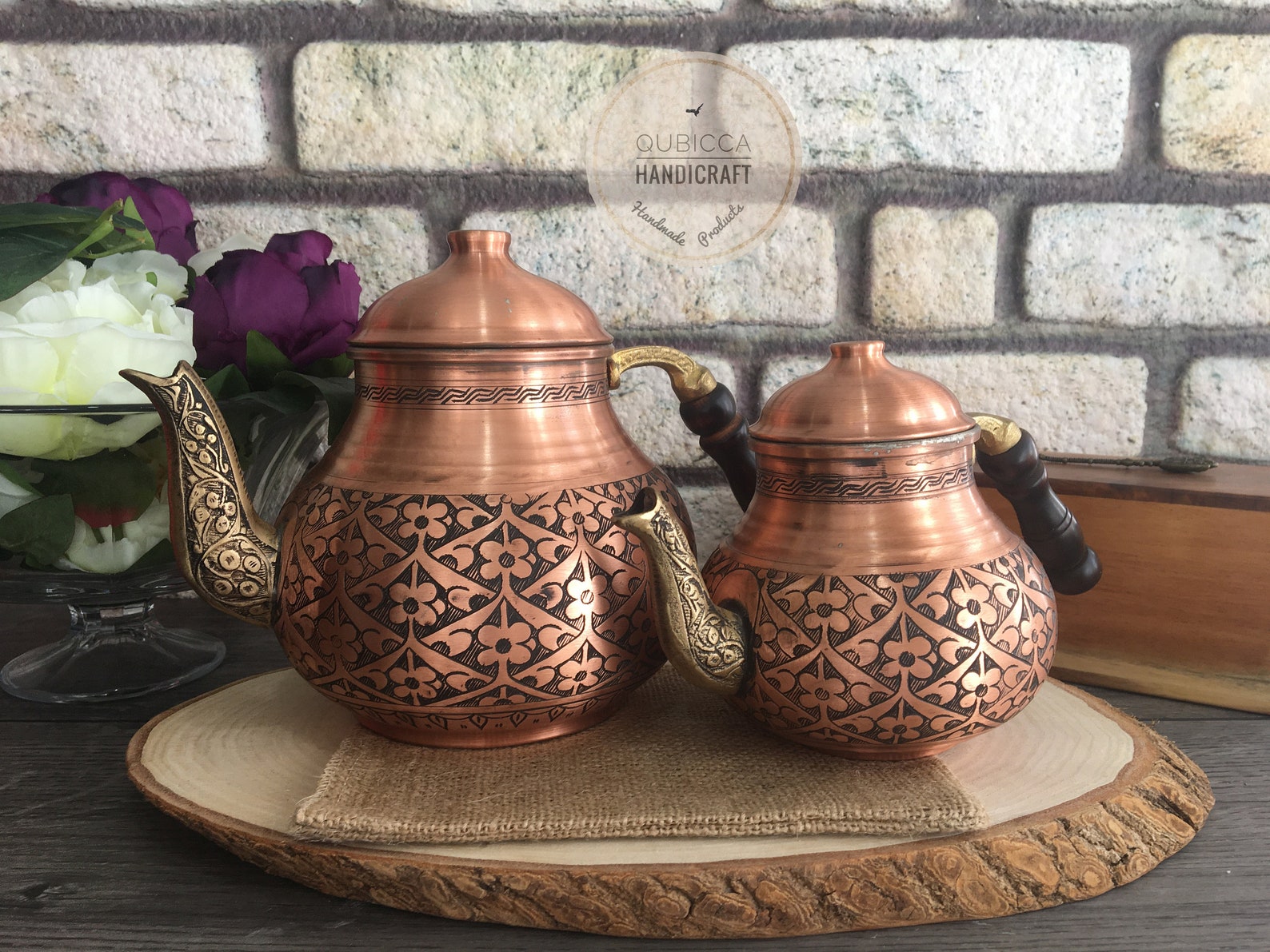 Traditional Turkish Copper Teapot With Wooden Handle Copper - Etsy