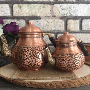 Traditional Turkish Copper Teapot With Wooden Handle, Copper Kettle ...
