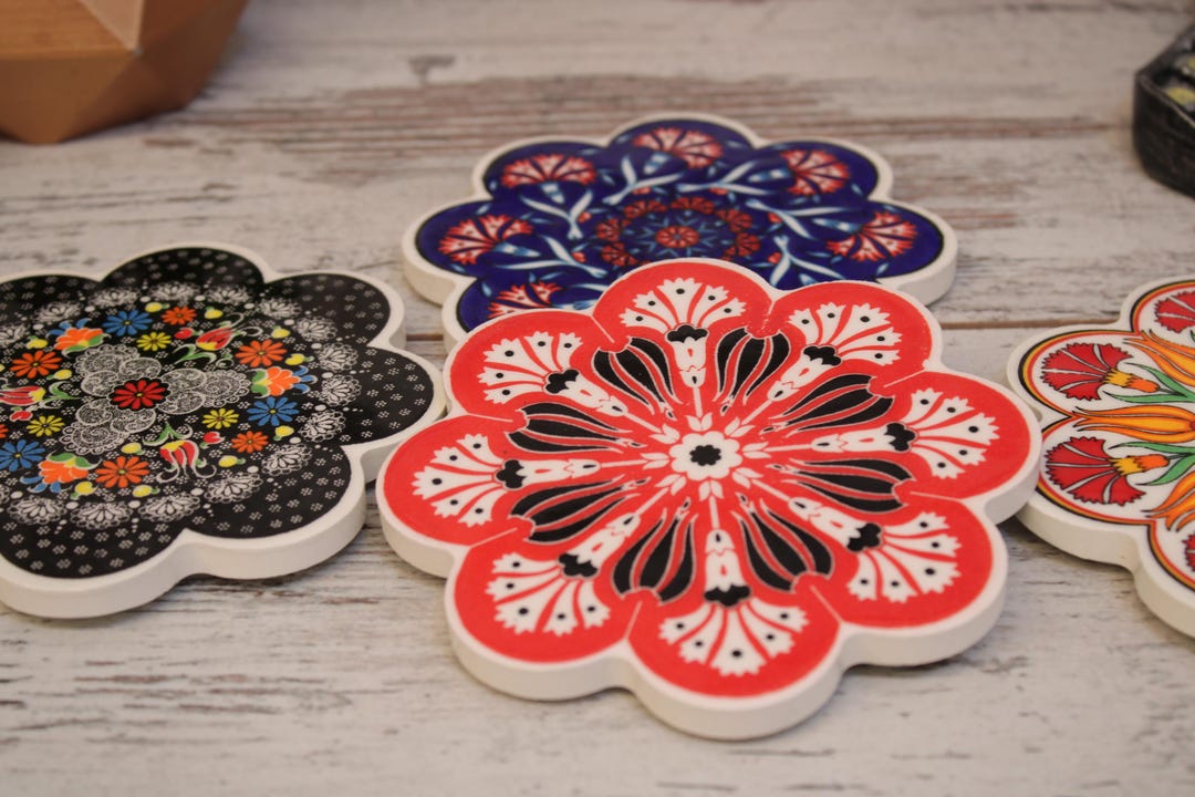 Ceramic Coaster Set of 4 | Tile Coaster With Traditional Turkish ...