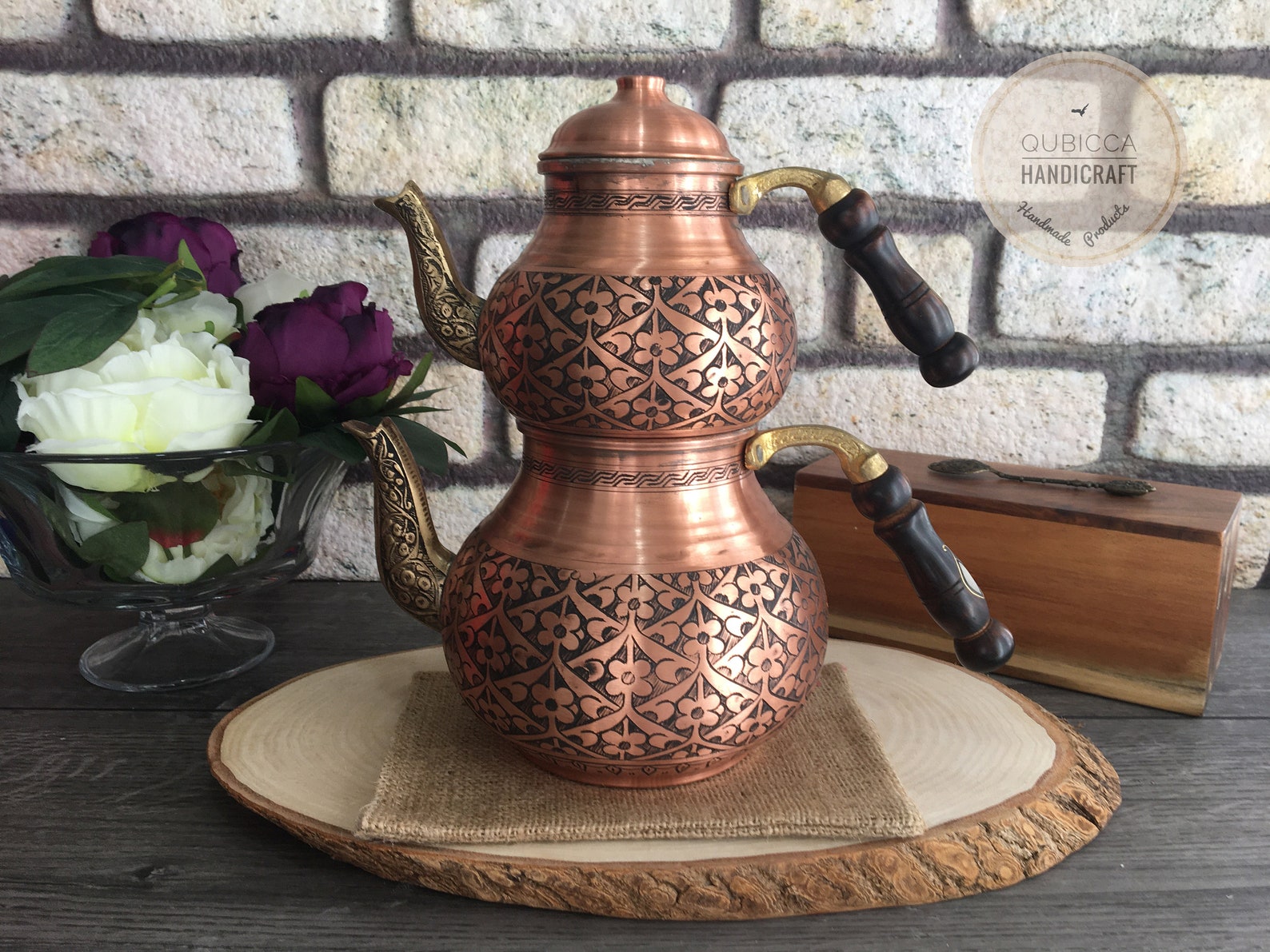 Traditional Turkish Copper Teapot With Wooden Handle Copper - Etsy