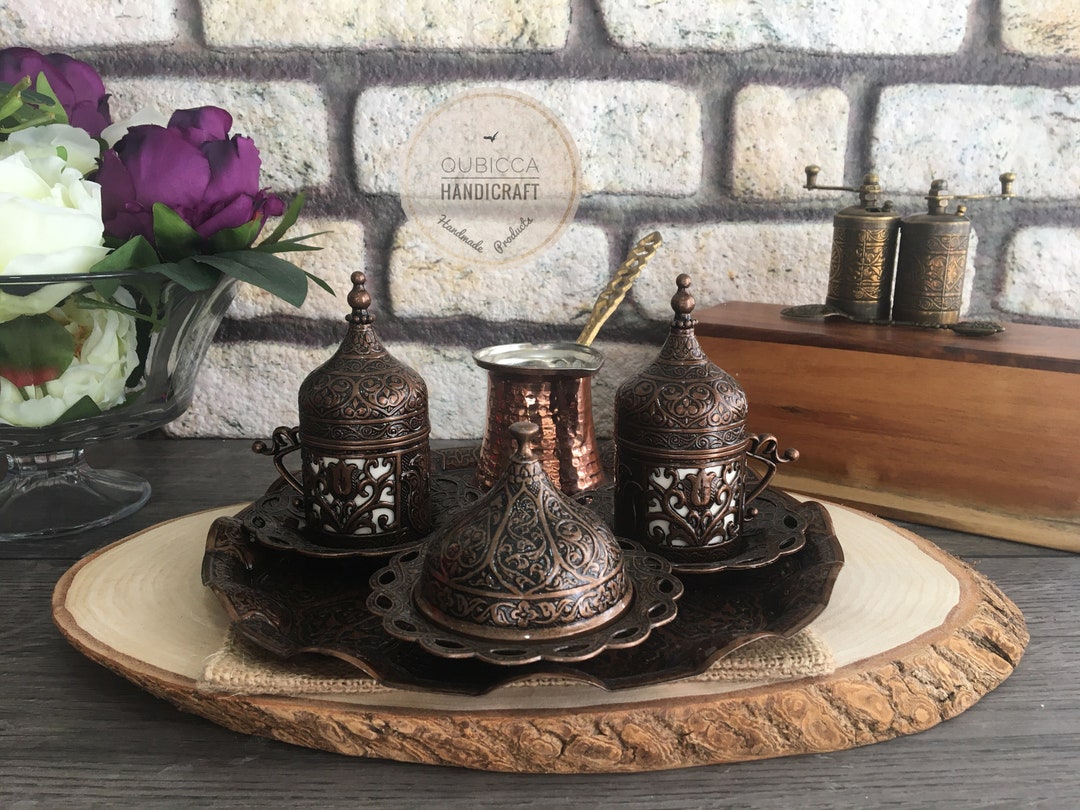 Traditional Turkish Coffee Set, Turkish Coffee Cups and Copper Coffee ...