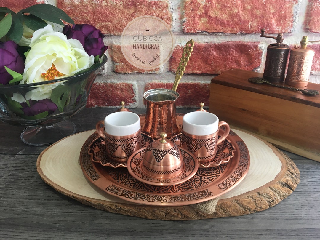Handmade Engraved Copper Turkish Coffee Set: Traditional Coffee Cups ...