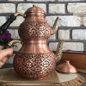 Traditional Turkish Copper Teapot With Wooden Handle, Copper Kettle ...