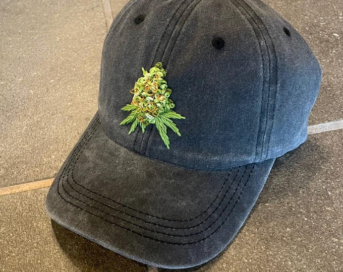 Marijuana Hand Embroidered Hat, Cannabis Embroidery Unisex Baseball Cap ...