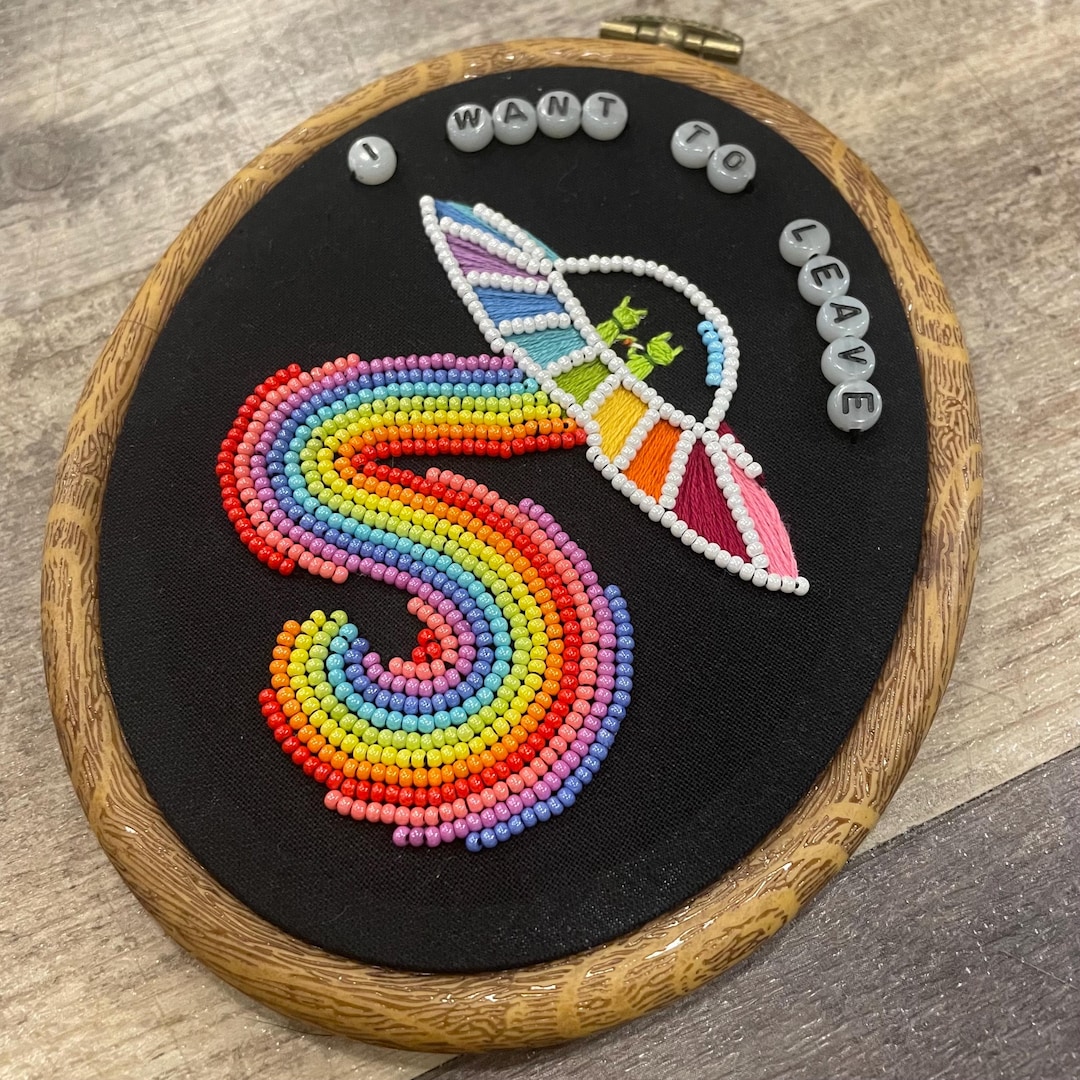 UFO Beaded Embroidery, Alien Wall Art, Queer Halloween Embroidery ...