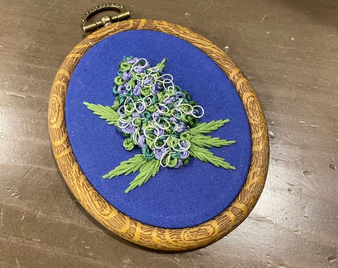Cannabis Embroidery, Faux Wood Hoop, Cannabis Wall Art, Gifts for ...