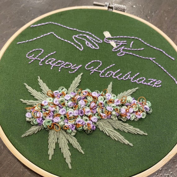 Happy Holiblaze Cannabis Embroidery Holiday Cannabis Art - Etsy