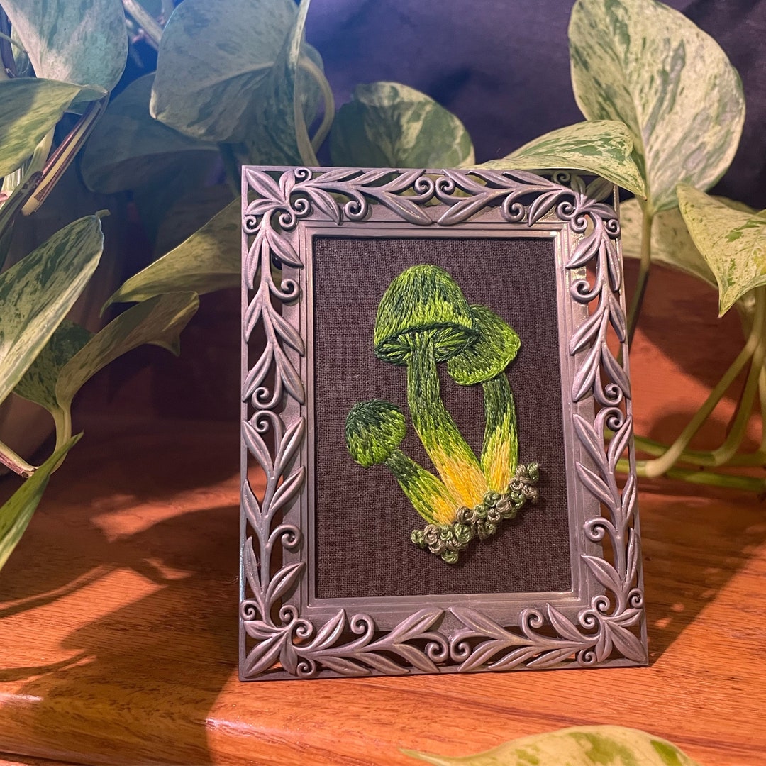 Parrot Wax Cap Mushroom Embroidery, Fungi Decor, Mushroom Wall Art ...