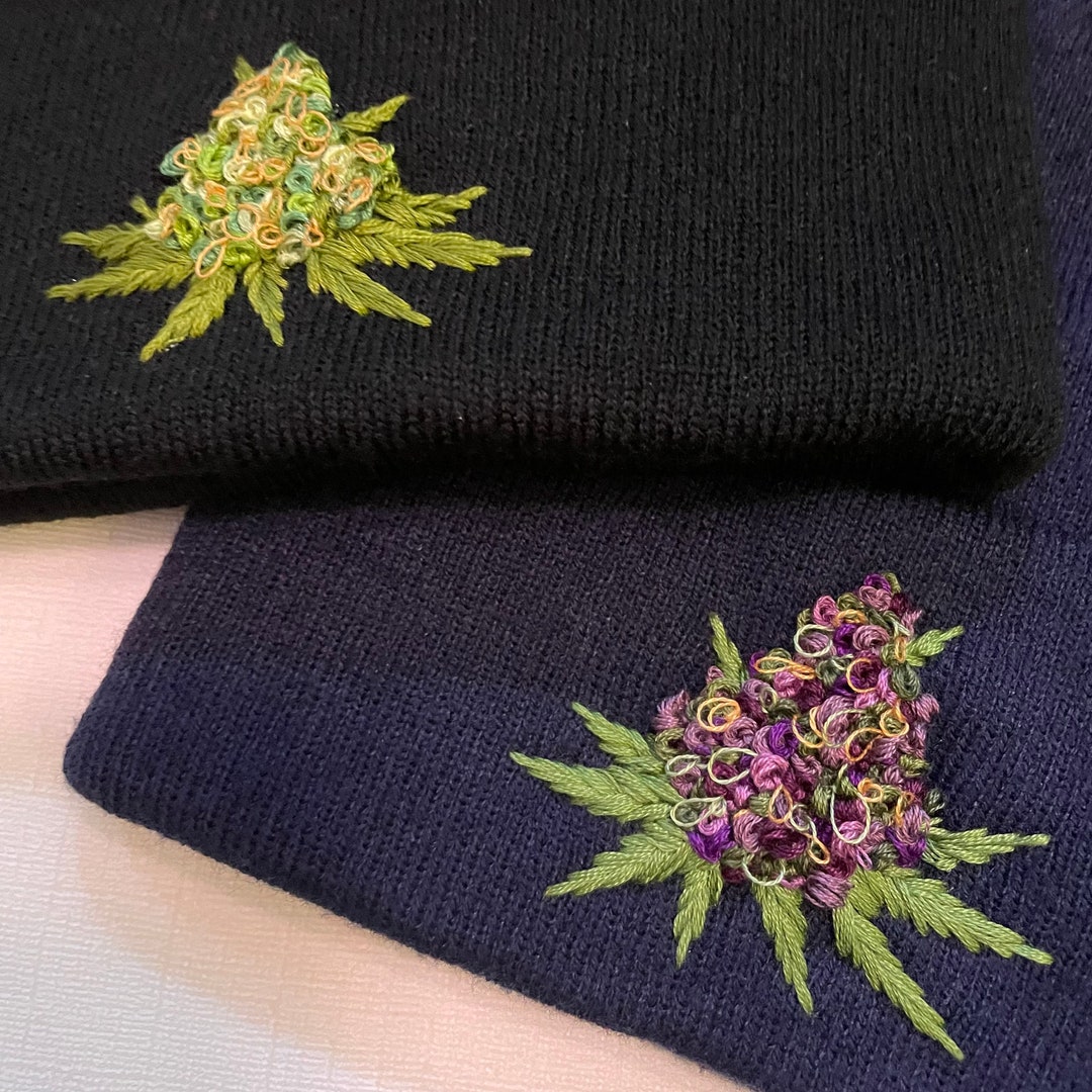 Cannabis Embroidery Beanie Hat for Stoners Marijuana - Etsy