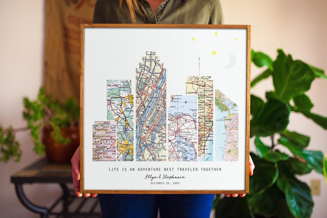 Personalized City Map Wood Print: Anniversary Travel Gift - Etsy