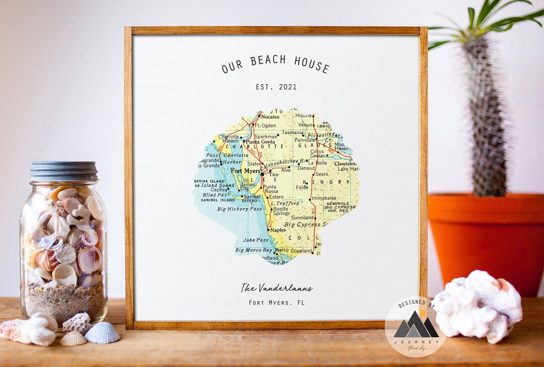 Our Beach House Custom Sign Map Art Print Housewarming Gifts | Lake ...