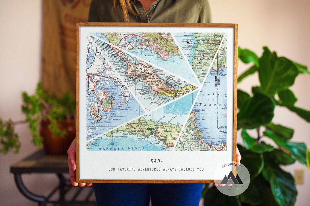Personalized Dad Travel Map Print | Custom Wood Framed Wall Art - Etsy
