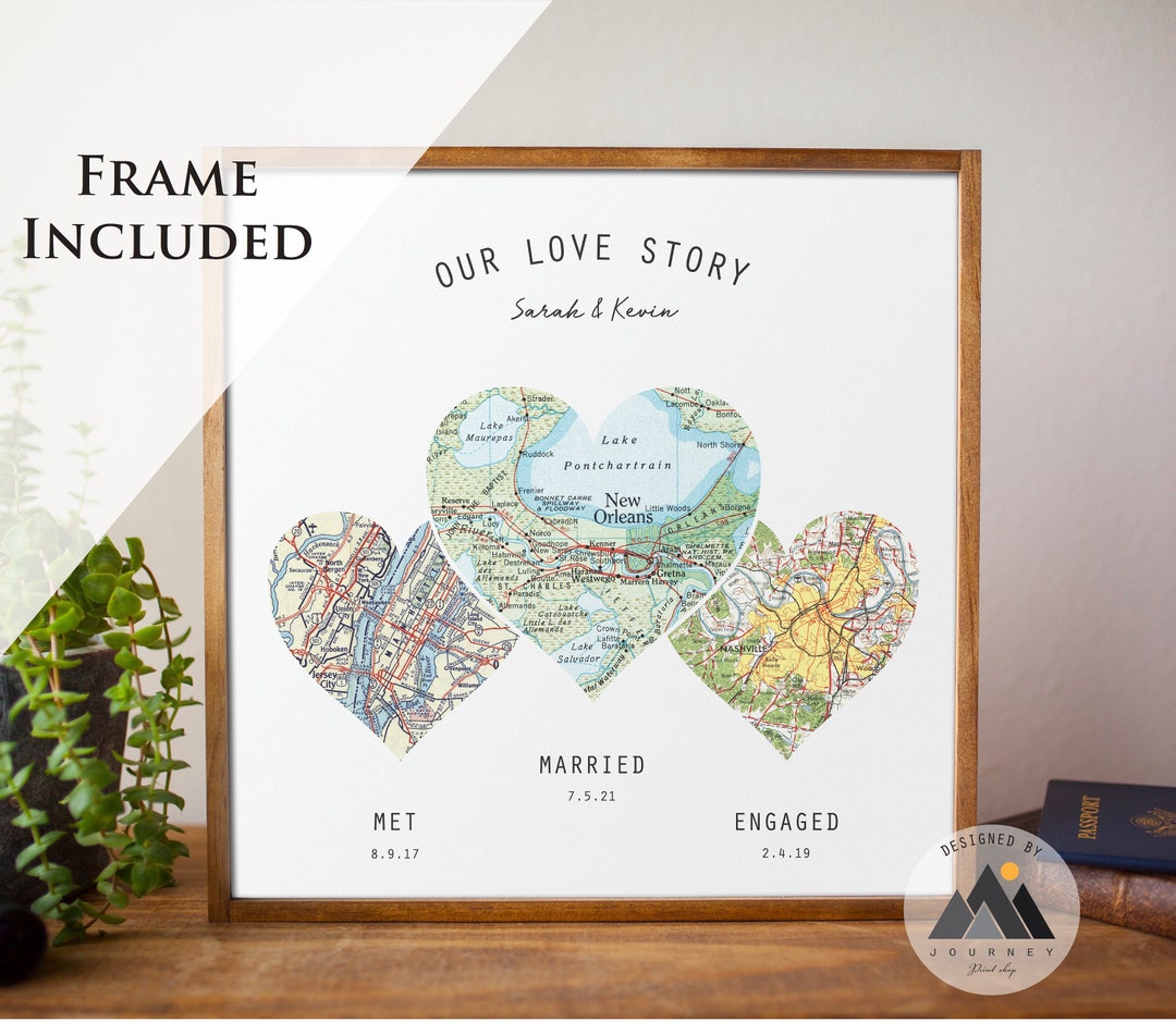 Custom Heart Map Art Wedding Gifts for Couples/friends Personalized ...