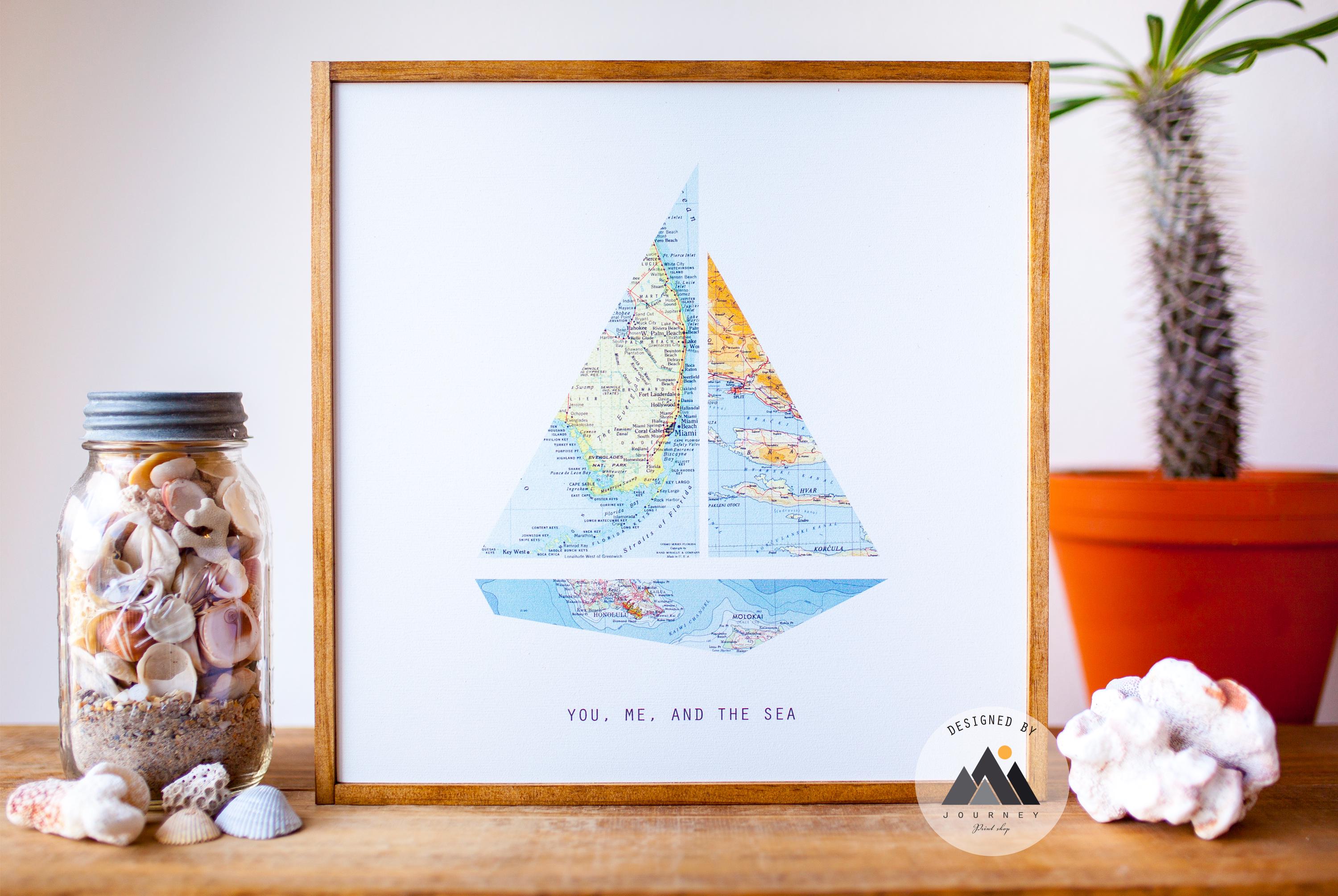 Custom Sailboat Map Art | Nautical Wood Print, Anniversary Gift - Etsy
