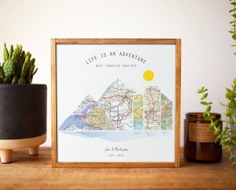 Framed Custom Travel Map Wall Art Couples Engagement Gifts - Etsy