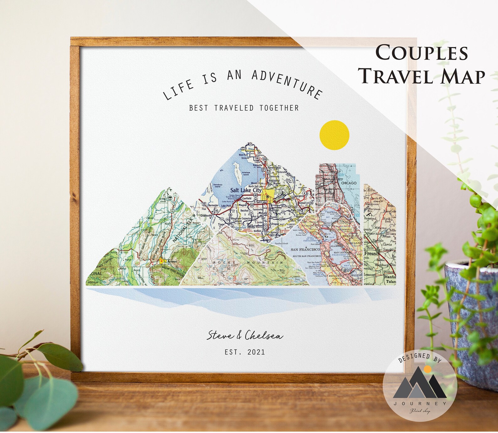 Framed Custom Travel Map Wall Art Couples Engagement Gifts - Etsy
