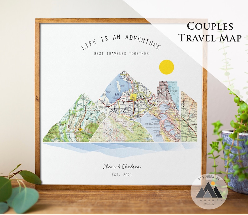 Framed Custom Travel Map Wall Art Couples Engagement Gifts - Etsy