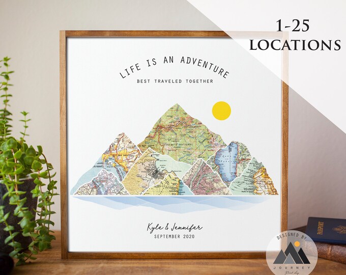 Adventure Together® Map Mountain Personalized Wedding or Anniversary ...