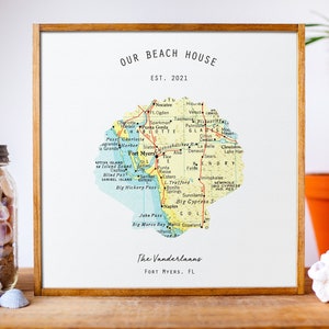 Beach Wedding Custom Travel Map Art Print Gifts | Lake House Beach ...