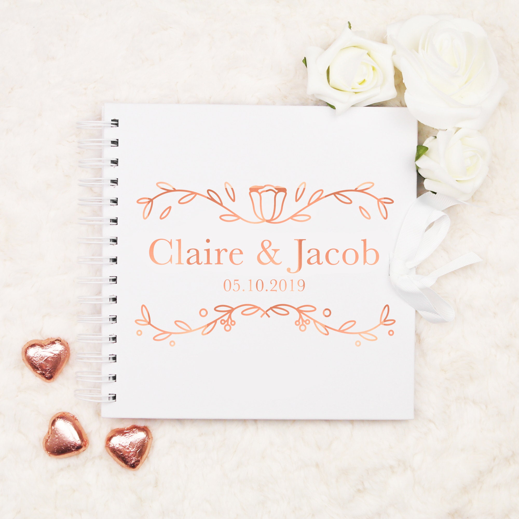 Personalised Wedding Gift - Rose Gold Wedding Book - White Guest Book ...