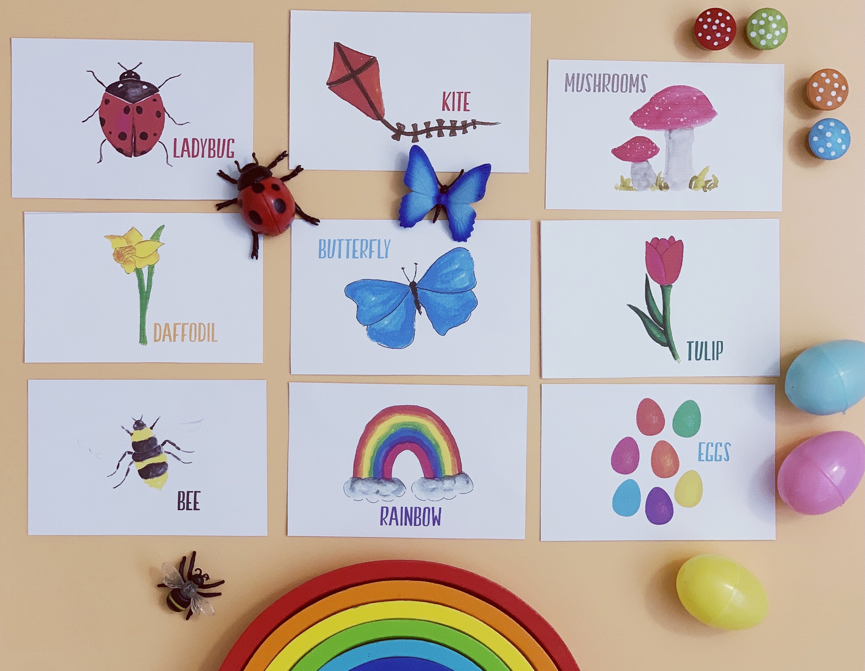 Watercolor Hand Painted Spring Themed Flashcards - Etsy