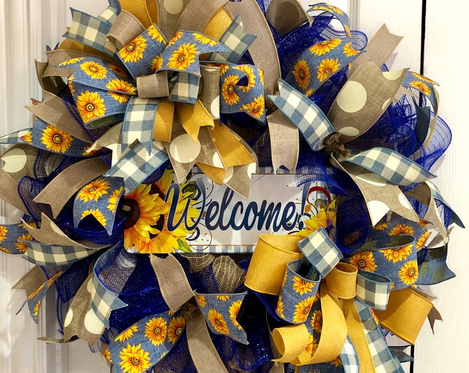 Welcome Fall Wreath, Fall Sunflowers Decor, Autumn Sunflower Door Decor ...