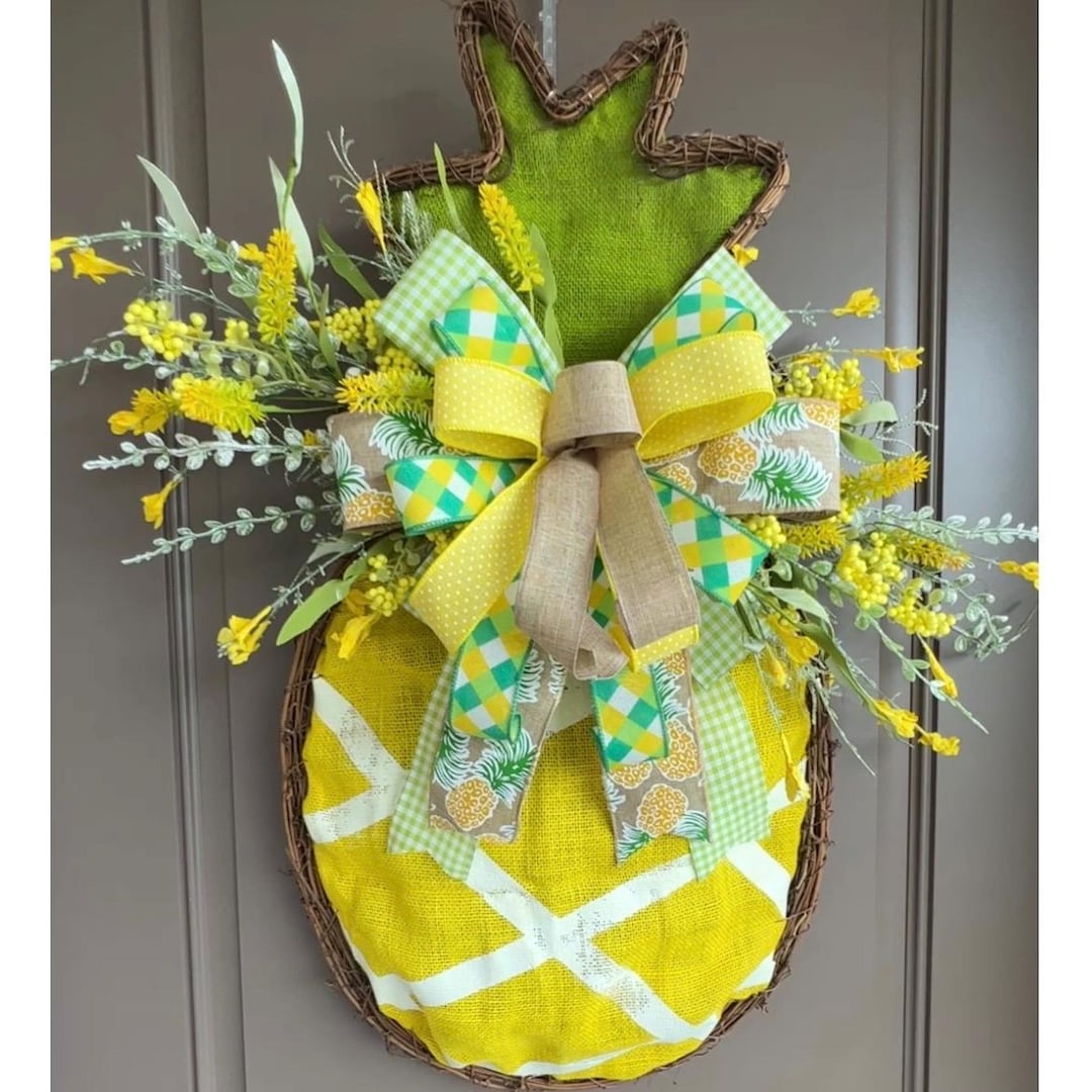 Summer Pineapple Wreath for Front Door, Pineapple Grapevine Burlap Door ...