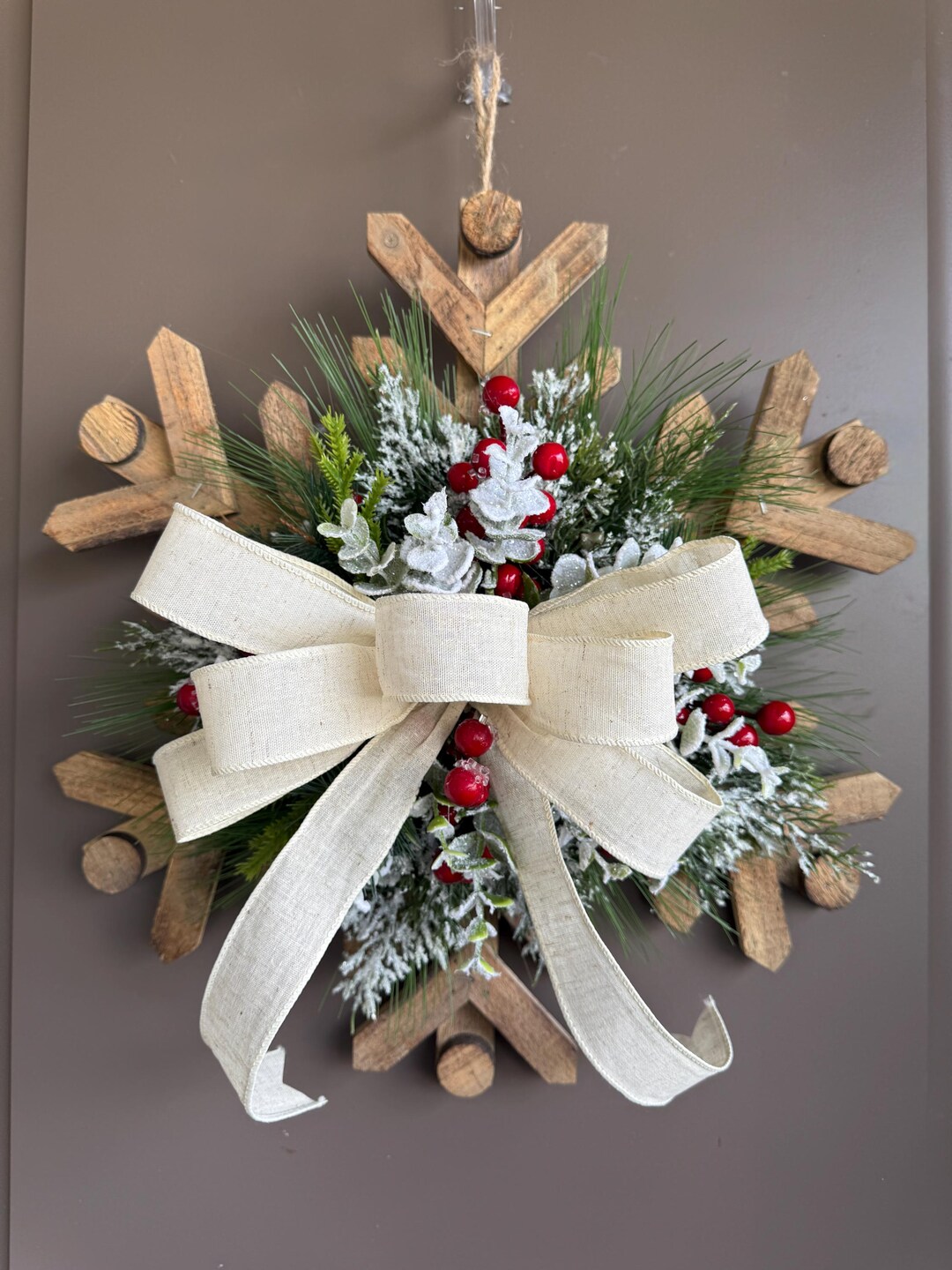 Wooden Snowflake Door Hanger, Winter Decor, Rustic Snowflake, Christmas ...