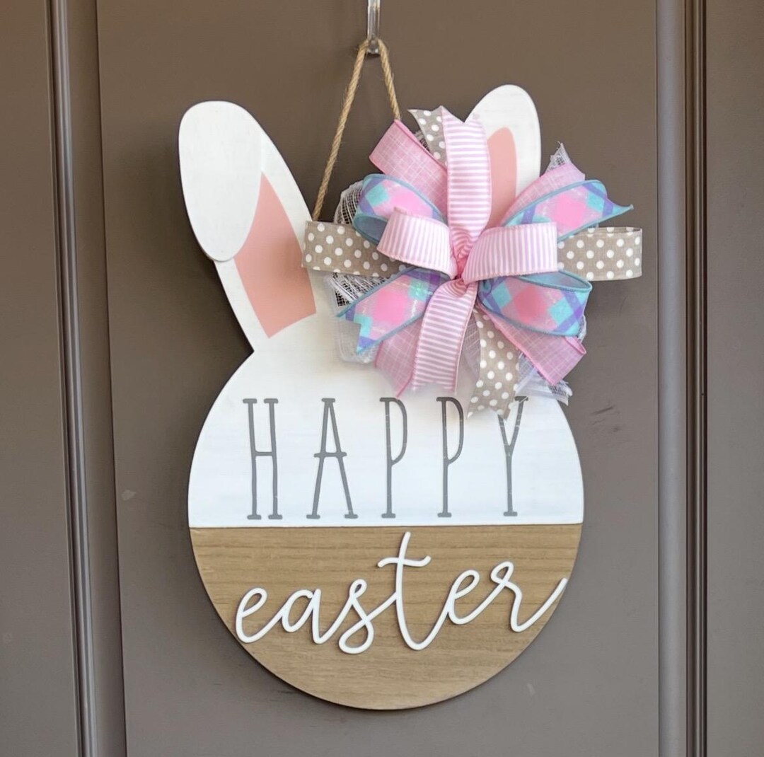 Happy Easter Wooden Door Hanger for Front Porch, Wooden Bunny Door ...