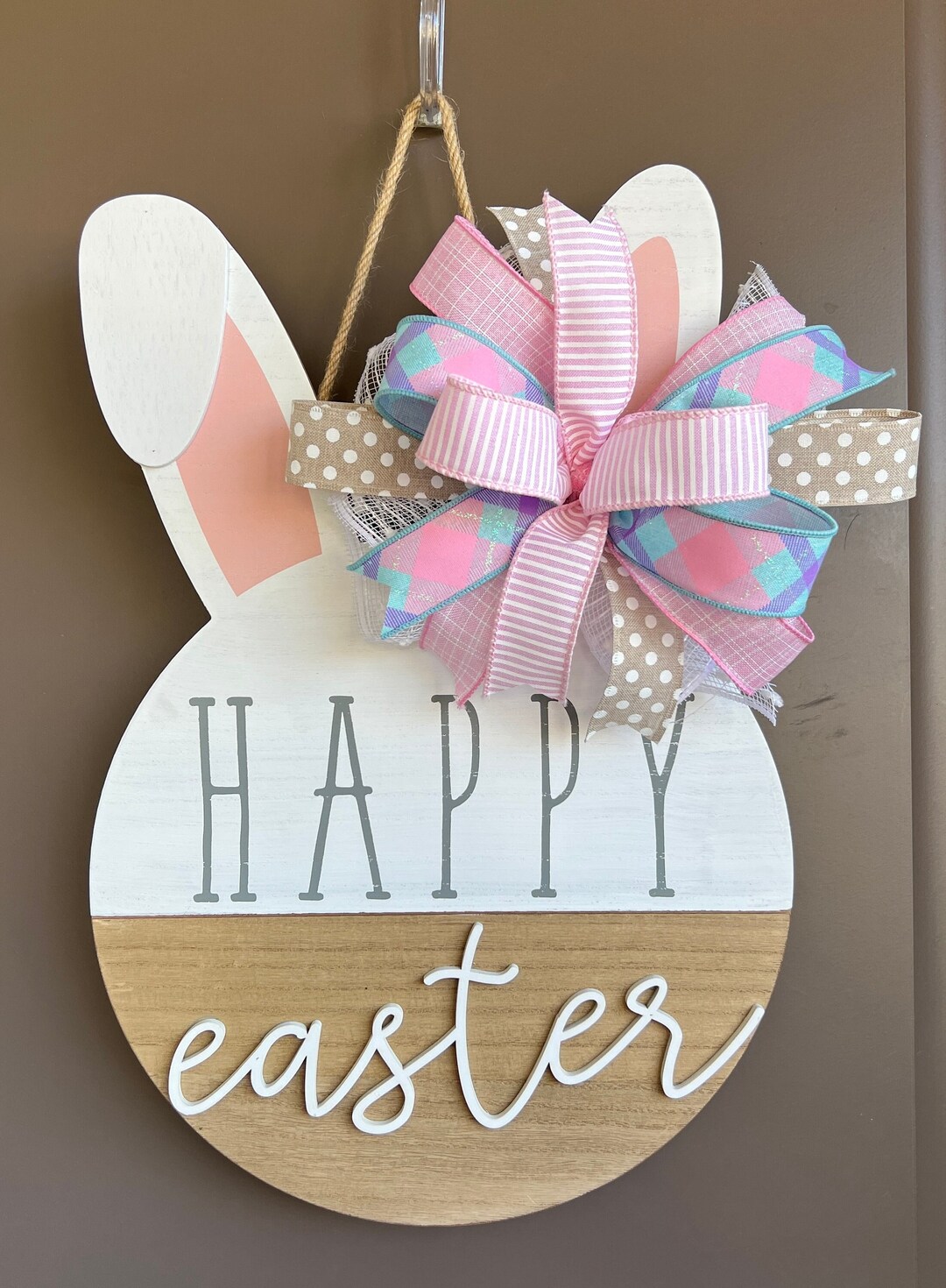 Happy Easter Wooden Door Hanger for Front Porch, Wooden Bunny Door ...