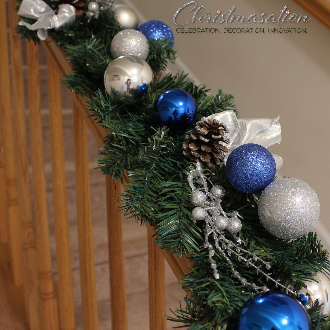 Icy Blue Christmas Garland: Shatterproof Ornament Decor, Light Option ...