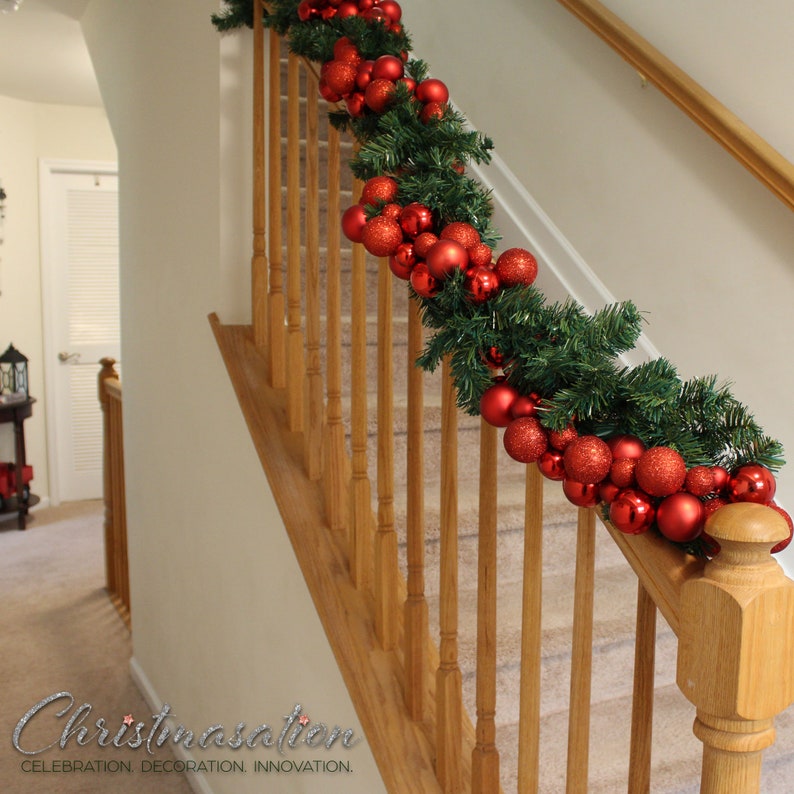 6 FT Red Ball Pre-decorated Christmas Garland With Pre-lit - Etsy