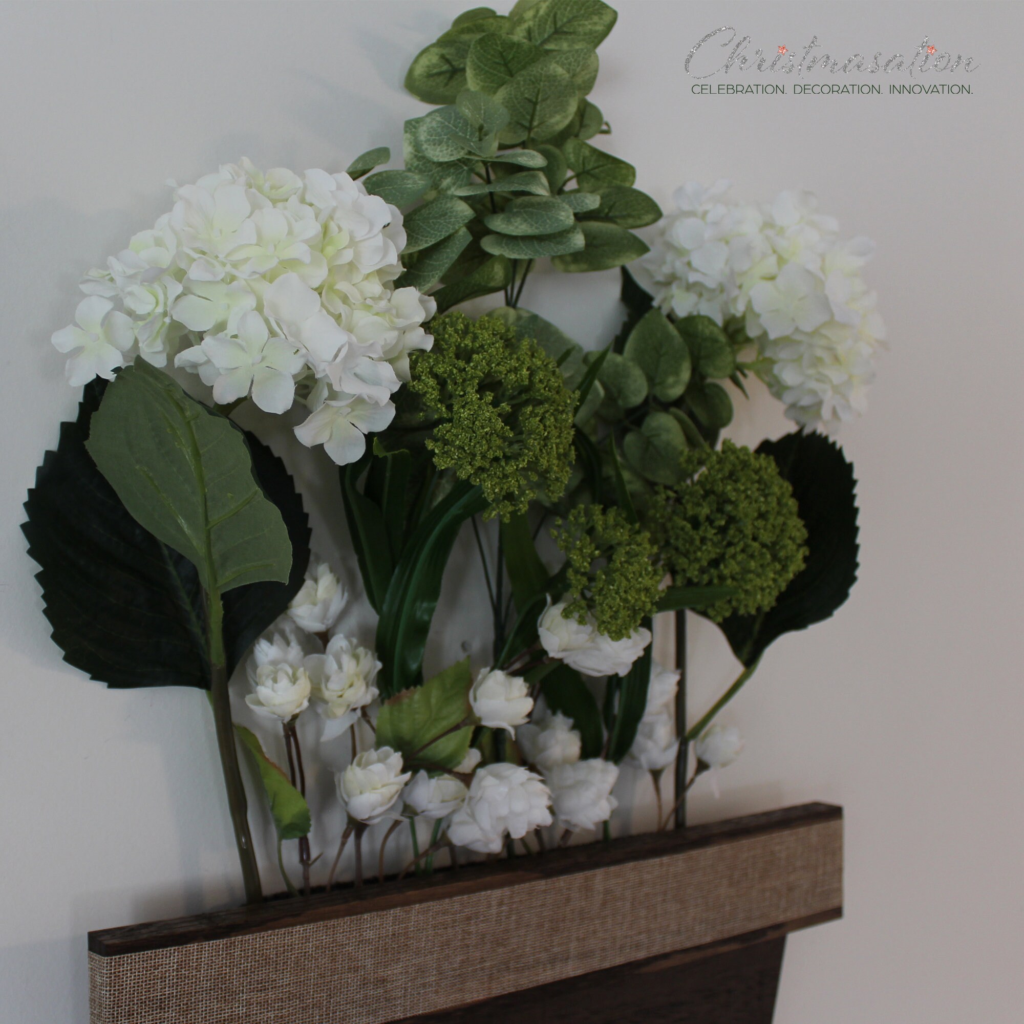 Hanging Hydrangea Floral Wall Art: Wood Vase, Eucalyptus & Queen Anne's ...