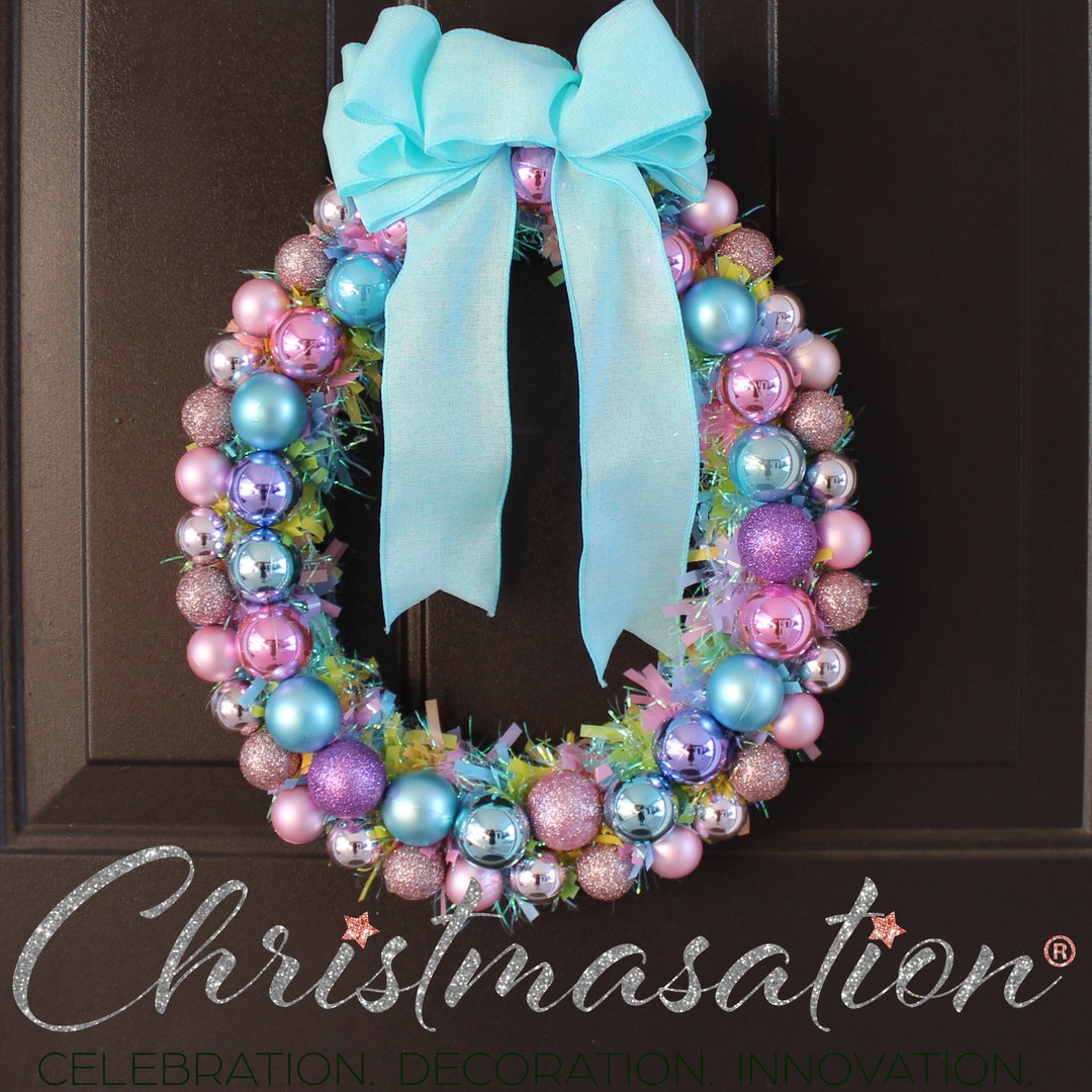 Pastel Spring Color Easter Egg Shape Bauble Wreath With Bow, Door ...
