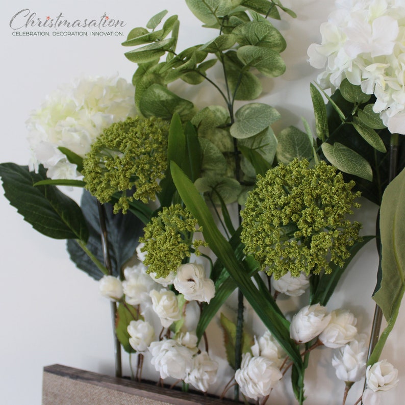 Hanging Hydrangea Floral Wall Art: Wood Vase, Eucalyptus & Queen Anne's ...