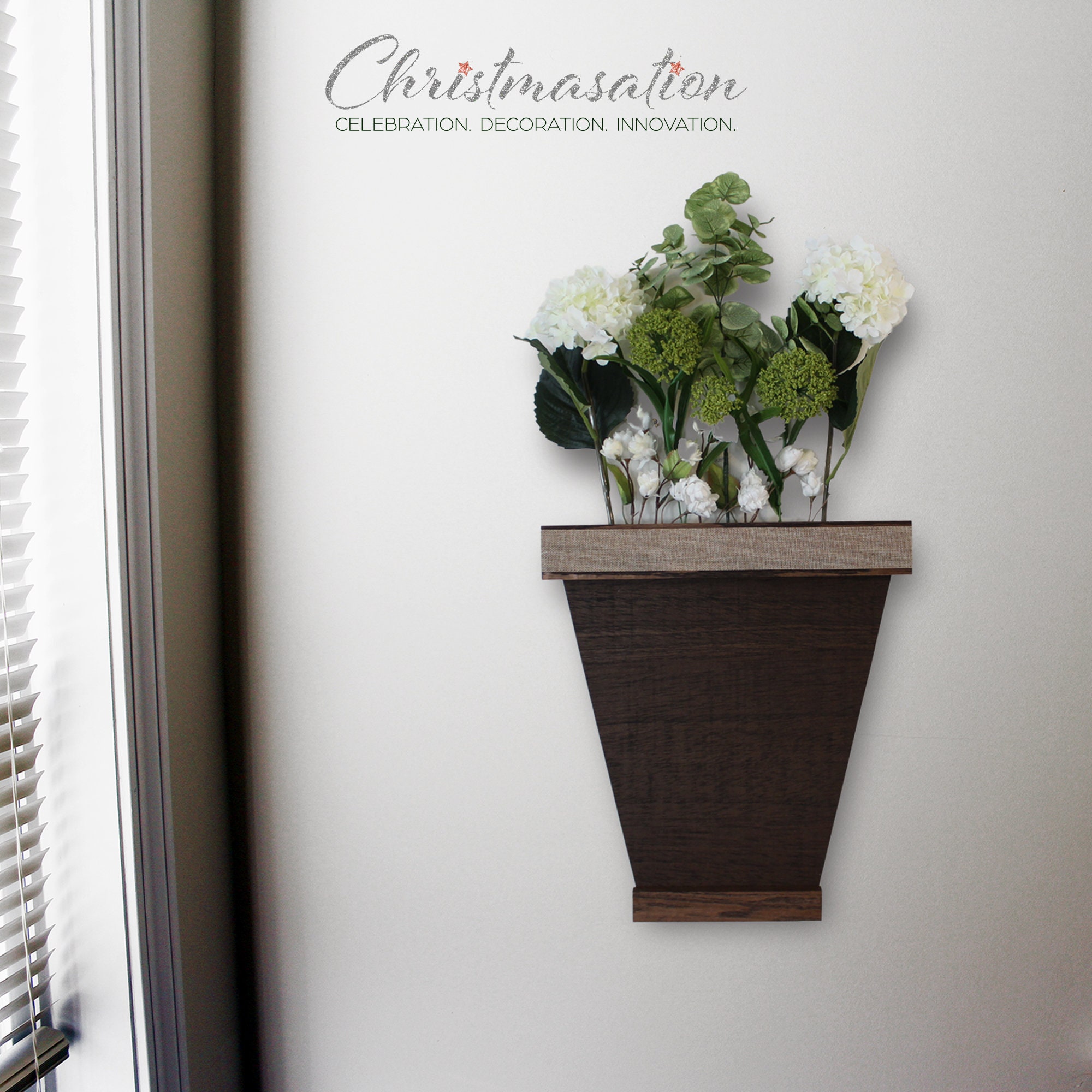 Hanging Hydrangea Floral Wall Art: Wood Vase, Eucalyptus & Queen Anne's ...