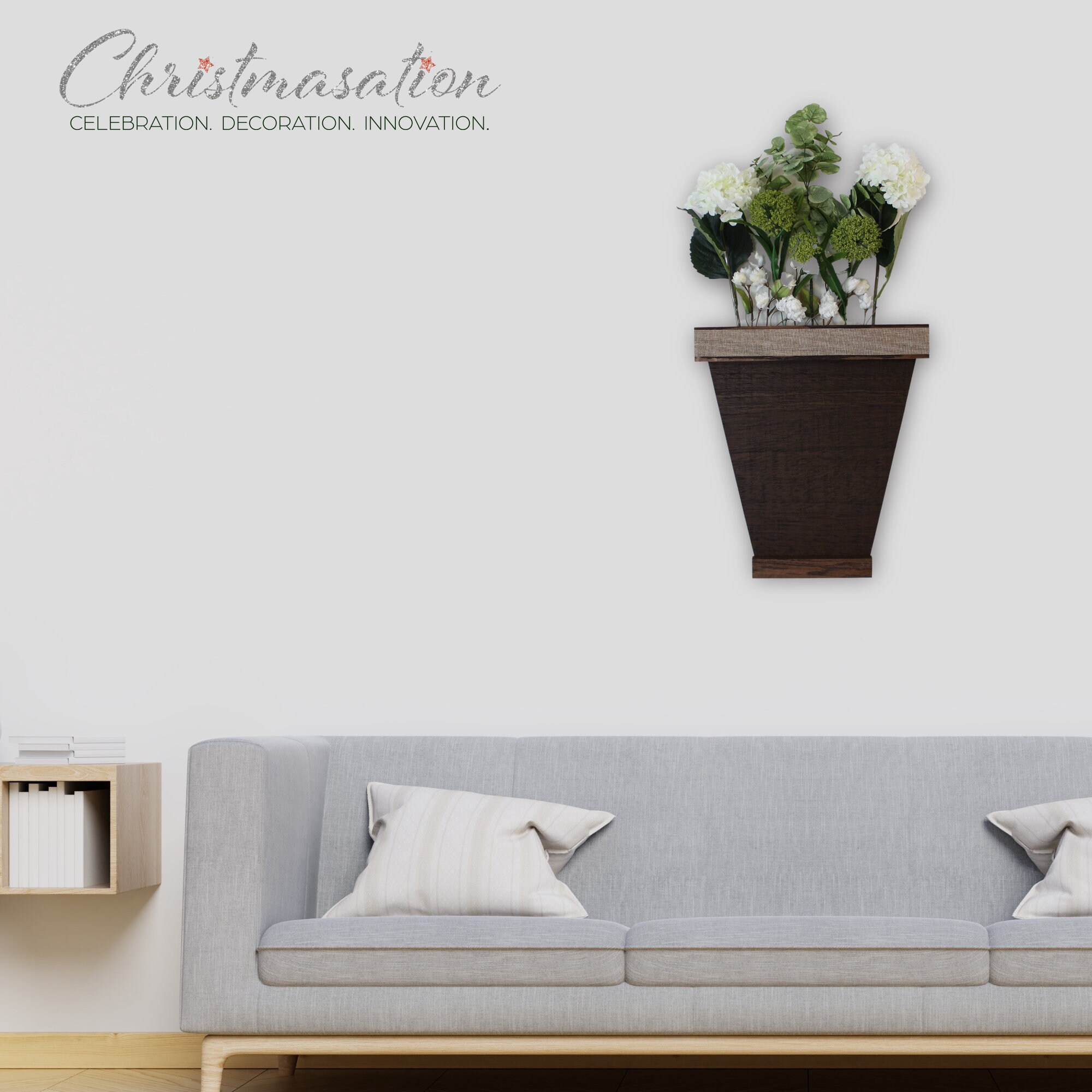 Hanging Hydrangea Floral Wall Art: Wood Vase, Eucalyptus & Queen Anne's ...