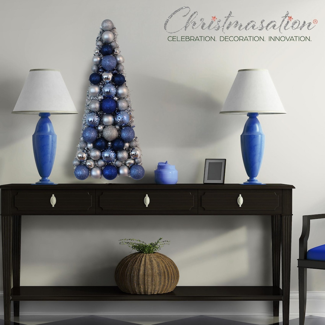 Icy Blue & Silver Bauble Christmas Tree: 24" Tabletop or Hanging Decor ...