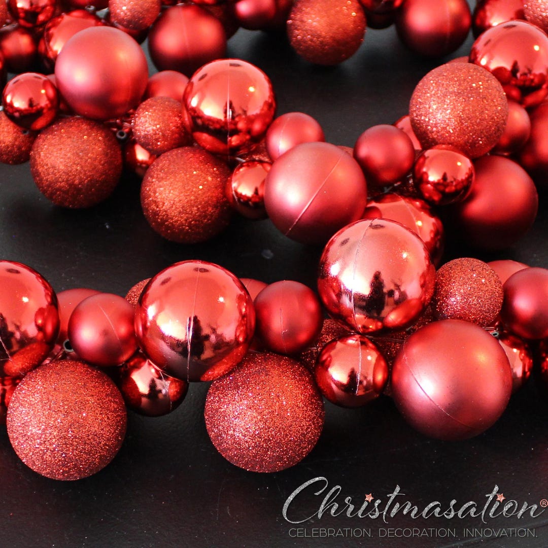 Red Glitter Matte Shiny Christmas Bauble Garland: Valentine's Day ...