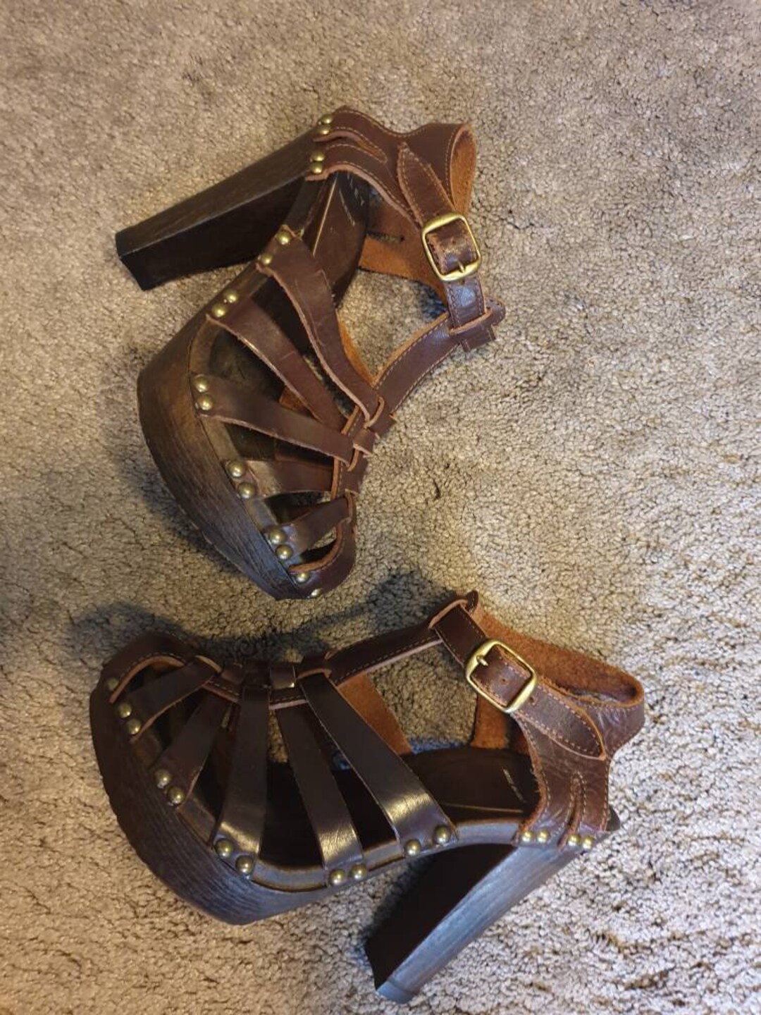 Vintage Sisley Brown Heels Clogs Wood Leather Size 37 Sandals - Etsy