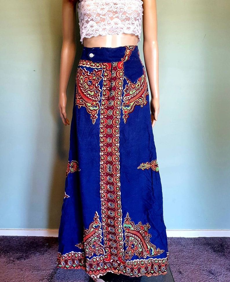 Vintage Indiase boho lange rok jaren 80 yoga mindfulness blauw - Etsy ...