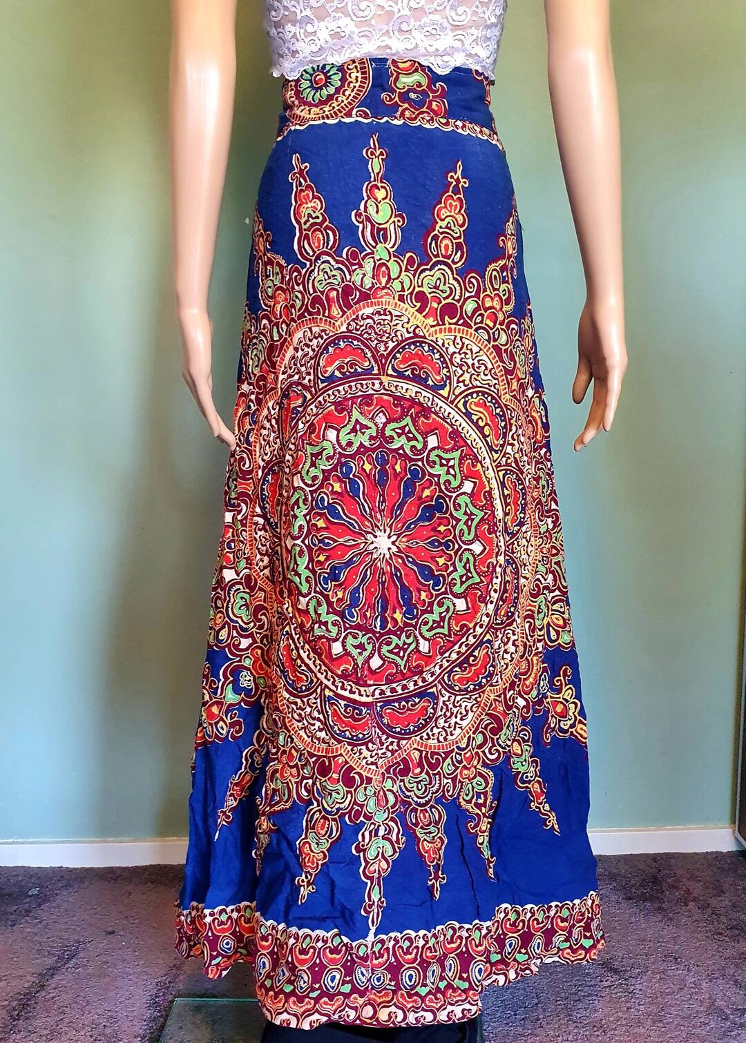Vintage Indiase boho lange rok jaren 80 yoga mindfulness blauw - Etsy ...