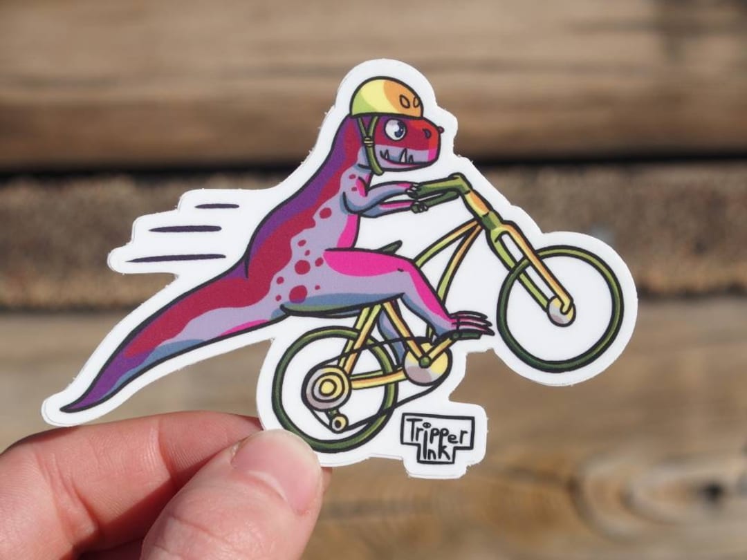 T-rex on a Bike Vinyl Sticker Waterproof/ UV Protected Dinosaur Quirky ...