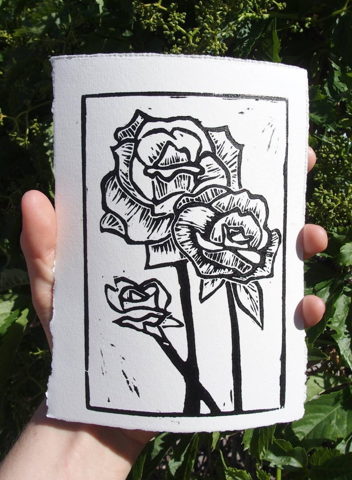 June Rose linocut print limited edition | Crooked Stickers