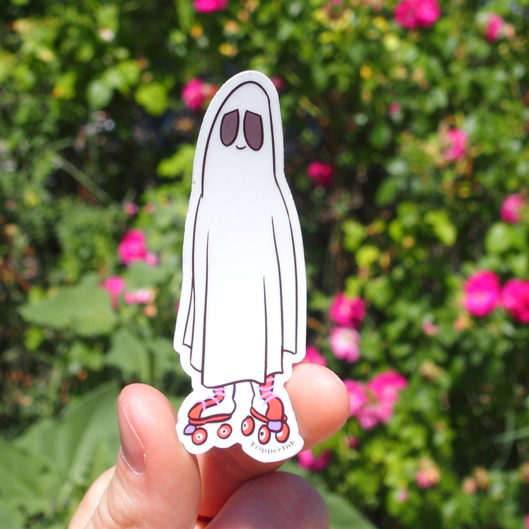 Ghost in Roller Skates CLEAR Vinyl Sticker Halloween Decor Roller Skate ...
