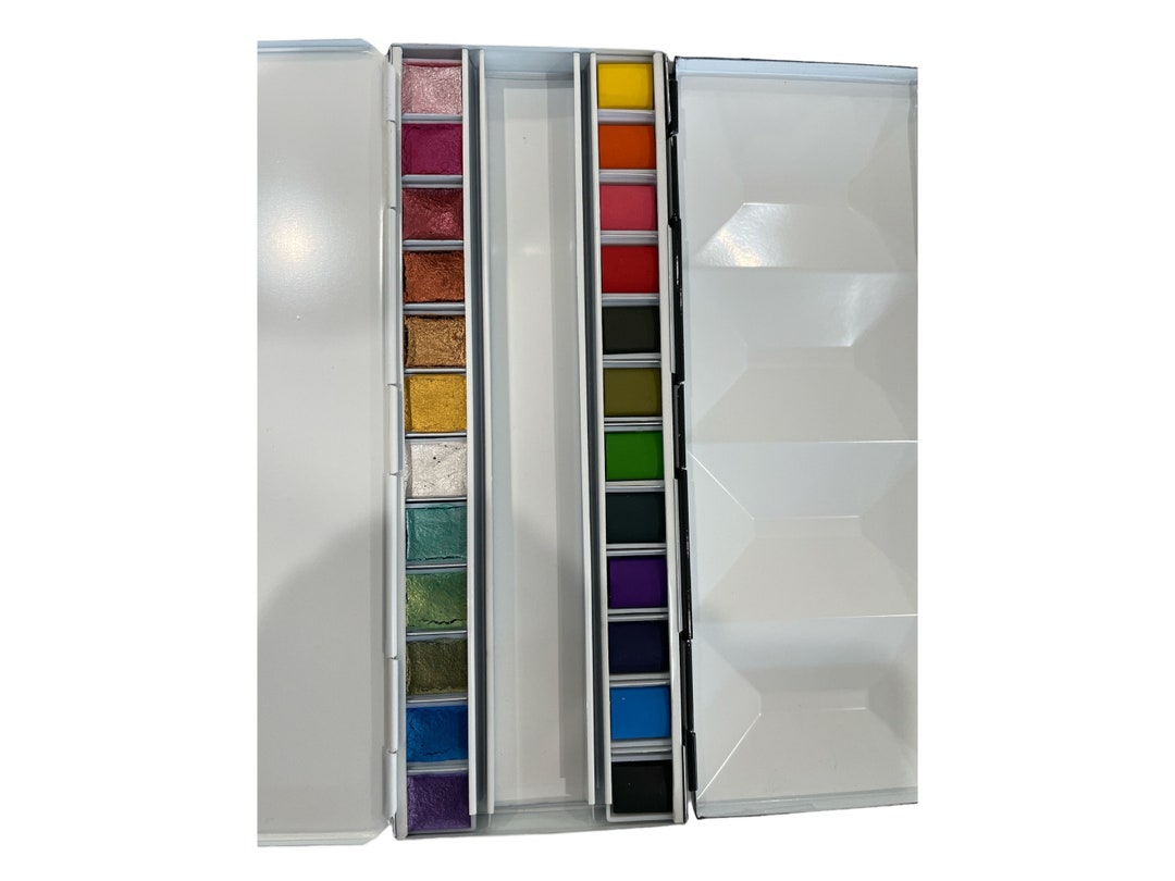 Artist Watercolor Paint 24 Color Metal Box Palette, Travel Set. Brushes ...