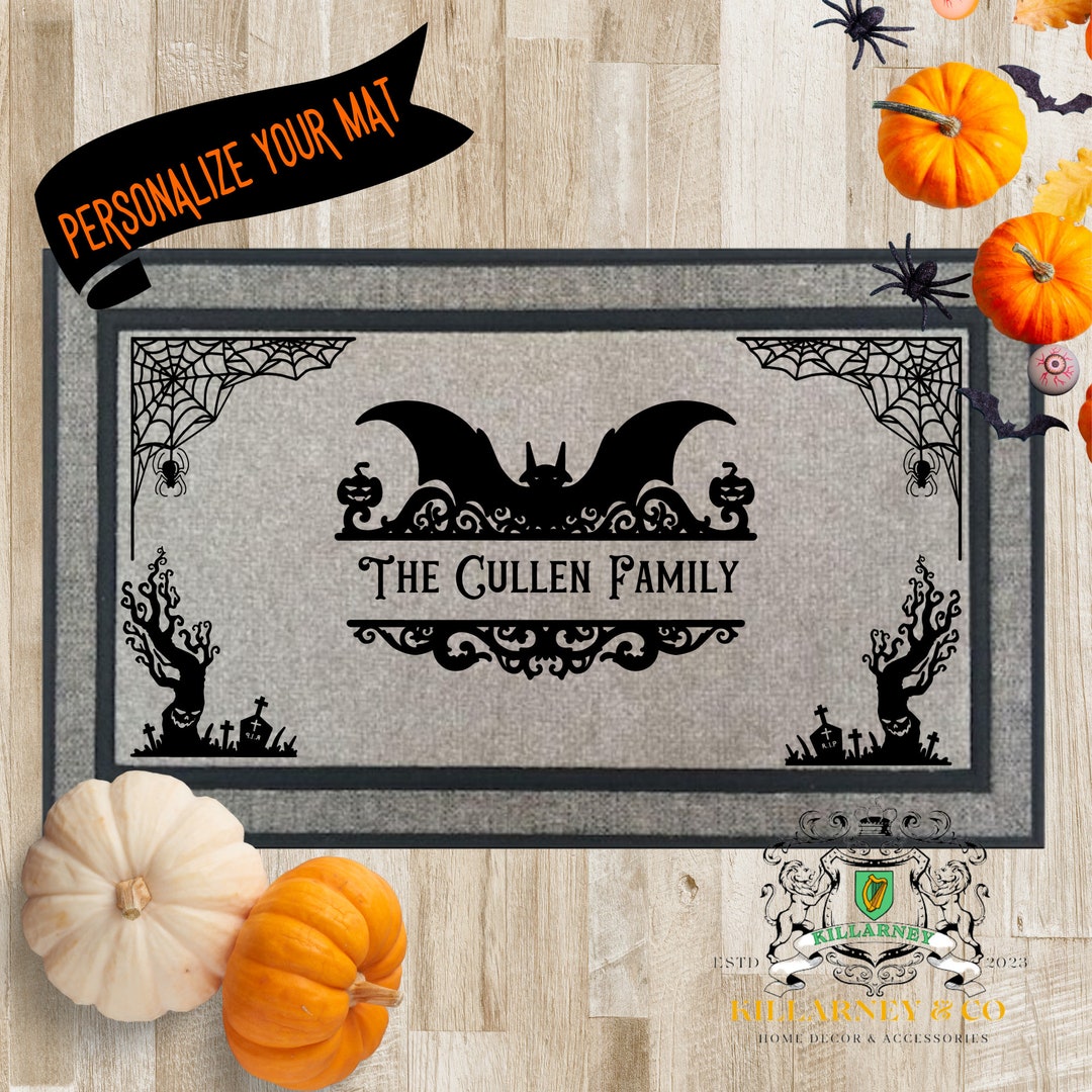Personalized Gothic Bat Halloween Doormat, Halloween Decor, Bat Doormat ...